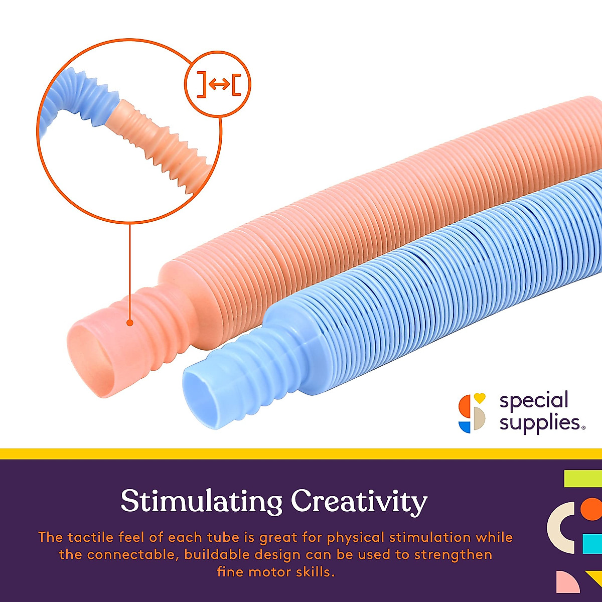 Special Supplies Fun Pull and Stretch Tubes for Kids - Pop, Bend, Build, and Connect Toy, Provide Tactile and Auditory Sensory Play, Colorful, Heavy-Duty Plastic (Pastel-12)