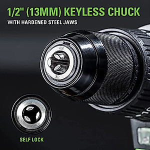 Greenworks 24V Brushless 1/2" Hammer Drill (Metal Chuck / 530 in.-lbs.  / 20+3 Clutch / LED Light) + 5 PC Drill Bits, 2.0Ah Battery and Charger Included