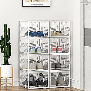 FUNLAX Shoe Boxes Clear Plastic Stackable, 8 Pack Clear Shoe Boxes Stackable Transparent, Shoe Storage Boxes, Plastic Shoe Boxes with Lids, Shoe Box Storage Containers