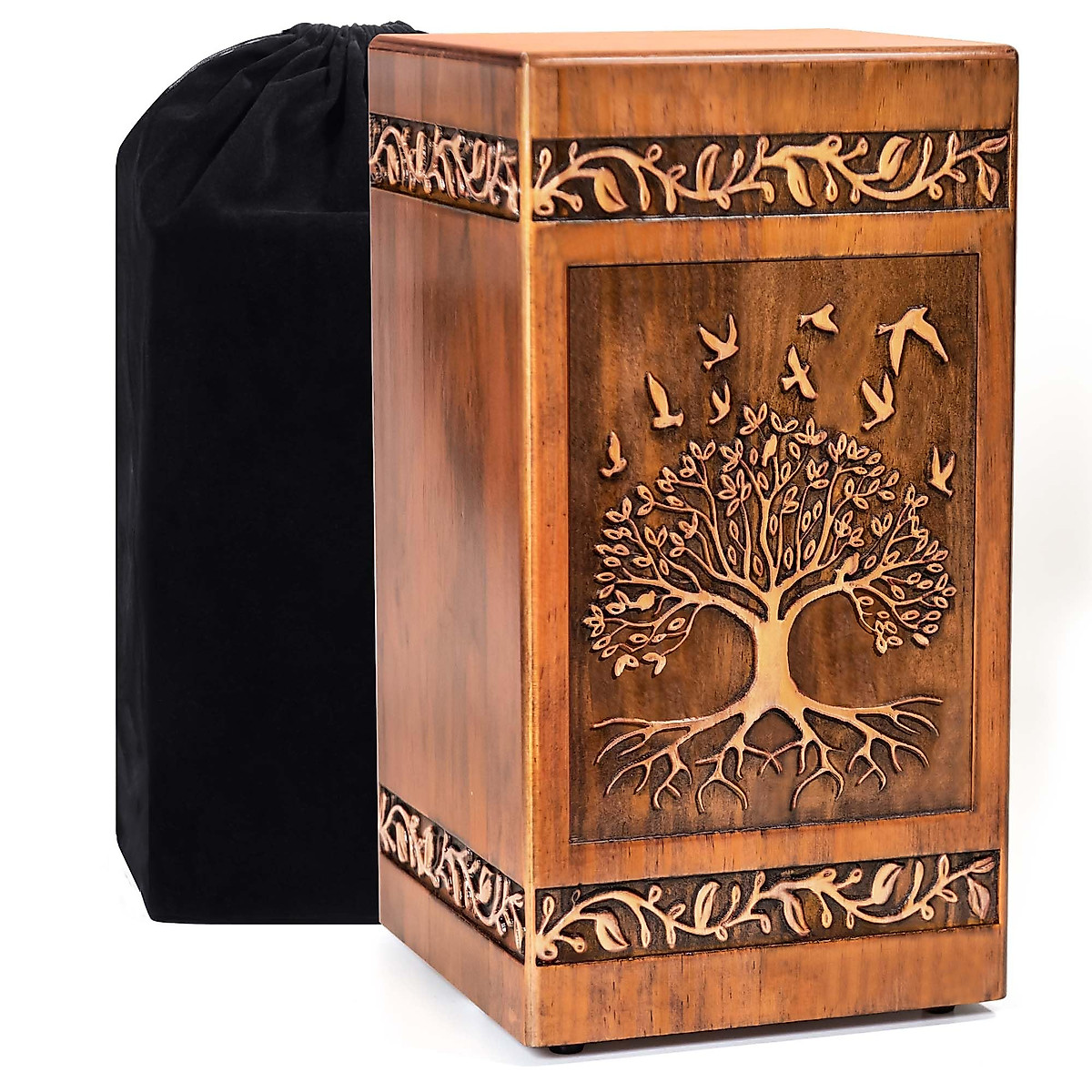 Aioguisn Handmade Wooden Urn, Cremation Urns for Human Ashes Adult Male Female 250lbs, Engraved Tree of Life Funeral Burial Urn Box(Tree of Life)