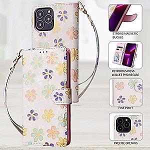 JGG iPhone 13 Pro Max Case Wallet 3D Flowers Blossoming Bronzing Shell Texture with RFID Blocking Magnetic Clasp Card Slot Holder Protective Shockproof Cover for iPhone 13 Pro Max Wallet Case