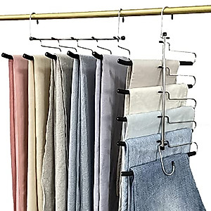 [Upgrade] Pants Hangers Space Saving,2 Pack Multi-Functional Hangers-All Metal Frame, Anti-Slip Design,Open-Ended Design,Closet Organizer for Trousers Scarves Skirts
