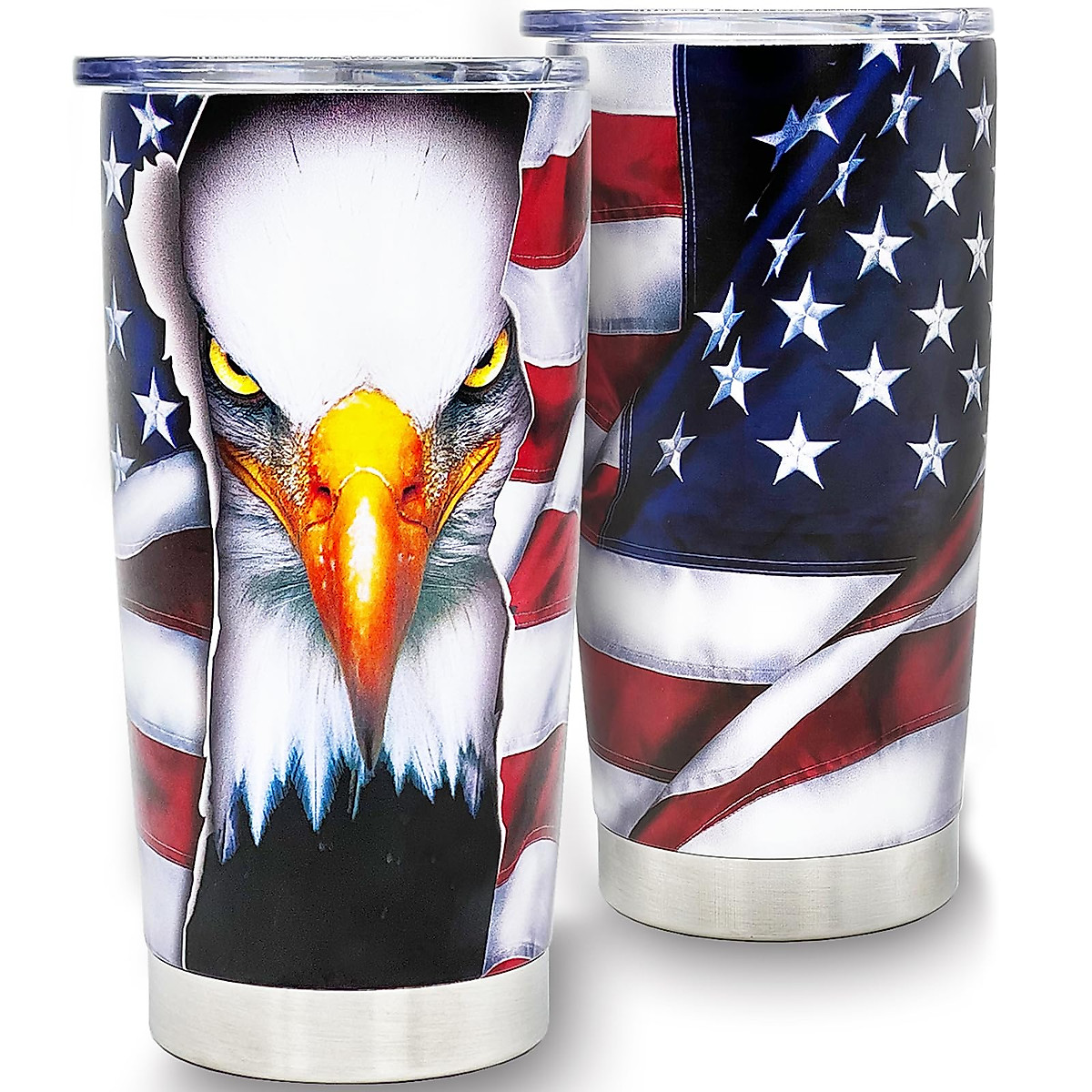 QSLST Eagle Tumbler 20oz Stainless Steel Insulated Coffee Travel Mug - Eagles Cup Coffee Tumbler for Men - 4th of July American Flag Tumbler - Independence Day Cup