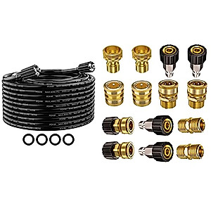 POHIR Pressure Washer Hose 25FT, Kink Resistant Power Washer Hose 1/4 Inch x 25 Feet with M22 14MM Swivel, Pressure Washer Garden Water Hose Adapter 14 Pack Full Set, Power Washer Kit