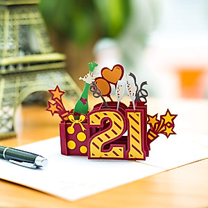 DKT HANDMADE Happy birthday pop up card, 3D Popup Greeting Cards (Happy Birthday Number Age 21st pop up card)