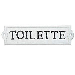 Sungmor Heavy Duty Cast Iron Door Toilet Sign - White Plaque Bathroom Sign Wall Decor - Decorative Restroom Sign for Home, Office, Store or Restaurant - 1PC Pack & 8.3x2.2Inch.