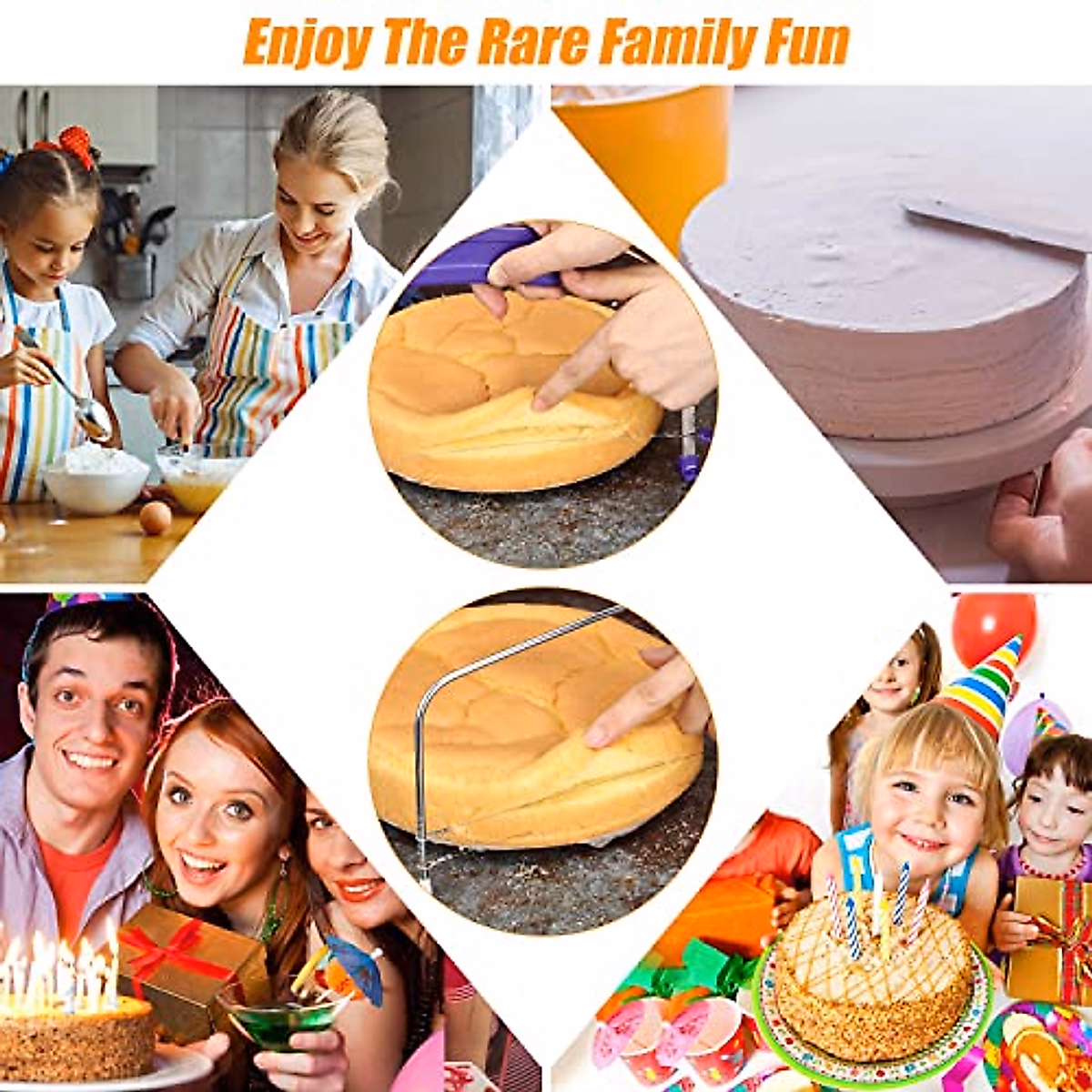 3 Pieces Kitchen Baking Tools, Adjustable Cake Levelers, Double Wire Cake Slicer Levelers and Stainless Steel Cake Knife with Plastic Handle for Wedding Birthday Layer Cake