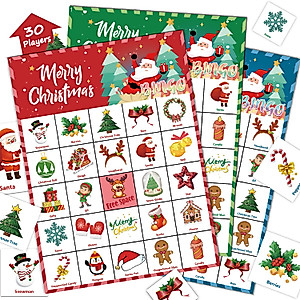 VESPRO 46PCS Christmas Bingo Game Cards for 30 Players Christmas Party Games for Kids Party Classroom Activities