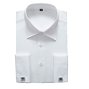 Alimens & Gentle French Cuff Regular Fit Dress Shirts (Cufflink Included) (16" Neck - 34"/35" Sleeve, White New)