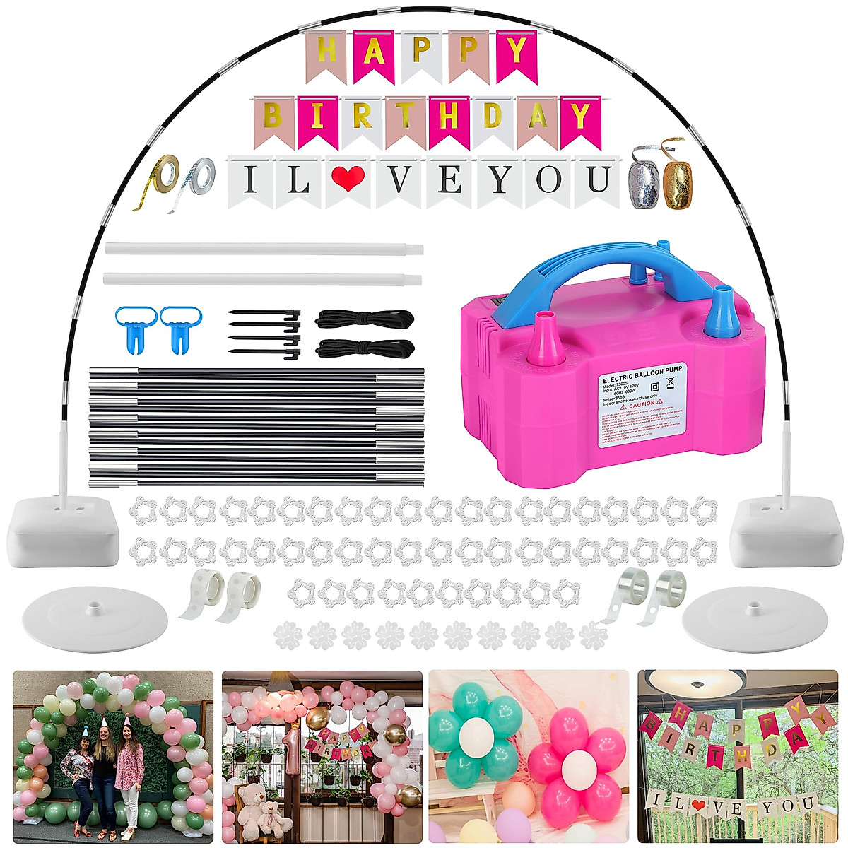 Prakin 4-in-1 Balloon Arch Kit - 10ft Wide & 9ft Tall Adjustable Balloon Arch Stand, Balloon Arch Frame With Base - Electric Pump - Banner For Wedding Baby Shower Birthday Graduation Party Decorations