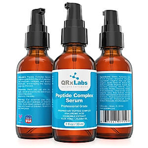 QRxLabs Peptide Complex Serum for Face - Collagen Booster with Hyaluronic Acid & Chamomile Extract - Reduces Wrinkles, Heals & Repairs Skin, Tightening Effect - Hyaluronic Acid Serum for Face