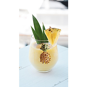 THE QUEENS' JEWELS Pineapple Jeweled Stemless Wine Glass, 21 oz. - Unique Gift for Women, Birthday, Cute, Fun, Not Painted, Decorated, Bling, Bedazzled, Rhinestone