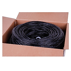 FiveStarCable Bulk Cat5e Outdoor Black 24AWG 1000 Ft Cable, Direct Burial, 350 Mhz, UV Rated Unshielded UTP Ethernet Router LAN Network CCA Easy Pull Box Cable