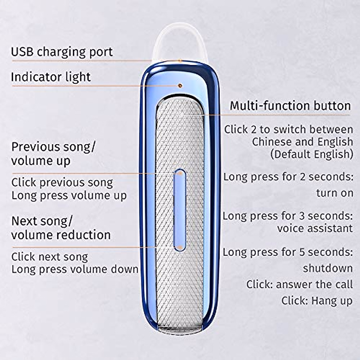 Wireless Bluetooth Earphones with Mic,in-Ear High Power Super Long Standby Business Sports Earbud Headphones with 20 Hours Noise Canceling Hands Free Calling Compatible Driving/iPhone/Samsung