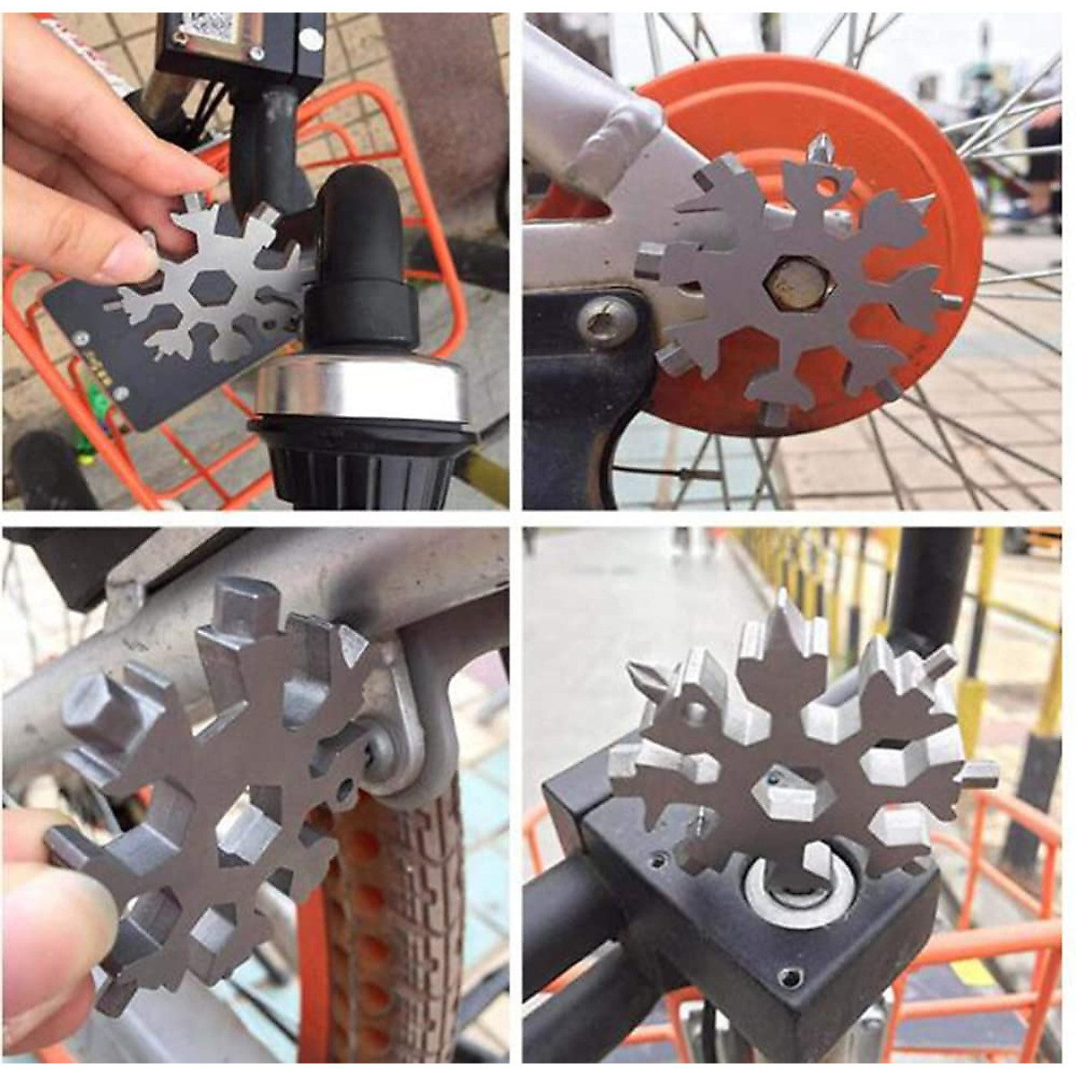 2PCS 18-in-1 Snowflake Multi Tool, Stainless Steel Snowflake Bottle Opener/Flat Phillips Screwdriver Kit/Wrench, Durable and Portable to Take, Great Christmas gift(Silver Black)