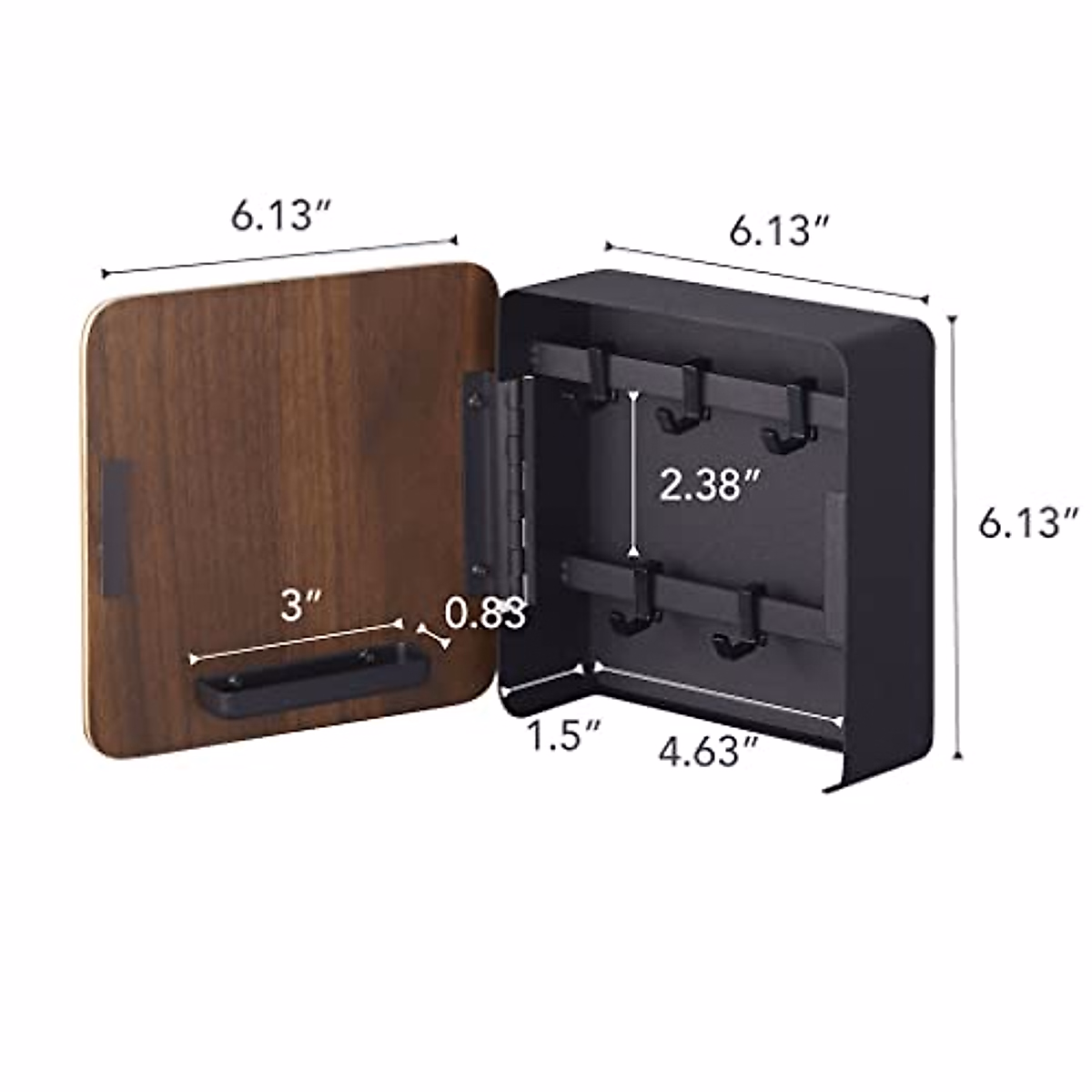 Yamazaki Home Square Magnetic Cabinet Accented Keychain Organizer | Steel + Wood | Key Storage, One Size, Walnut
