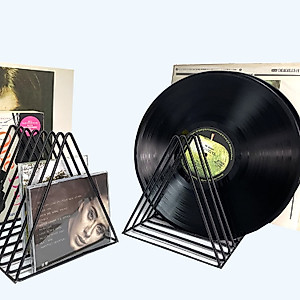 Ylu Yni 2 Pcs Set, Black Triangle Metal Wire Vinyl Record Storage, Plate Rack, Storage Holder for Magazines, Files, Albums Folders, Newspapers, 9 Slot (2PCS)
