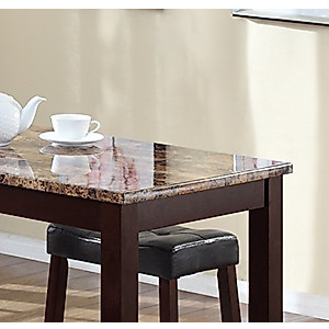 Roundhill Furniture 3-Piece Counter Height Glossy Print Marble Breakfast Table with Stools