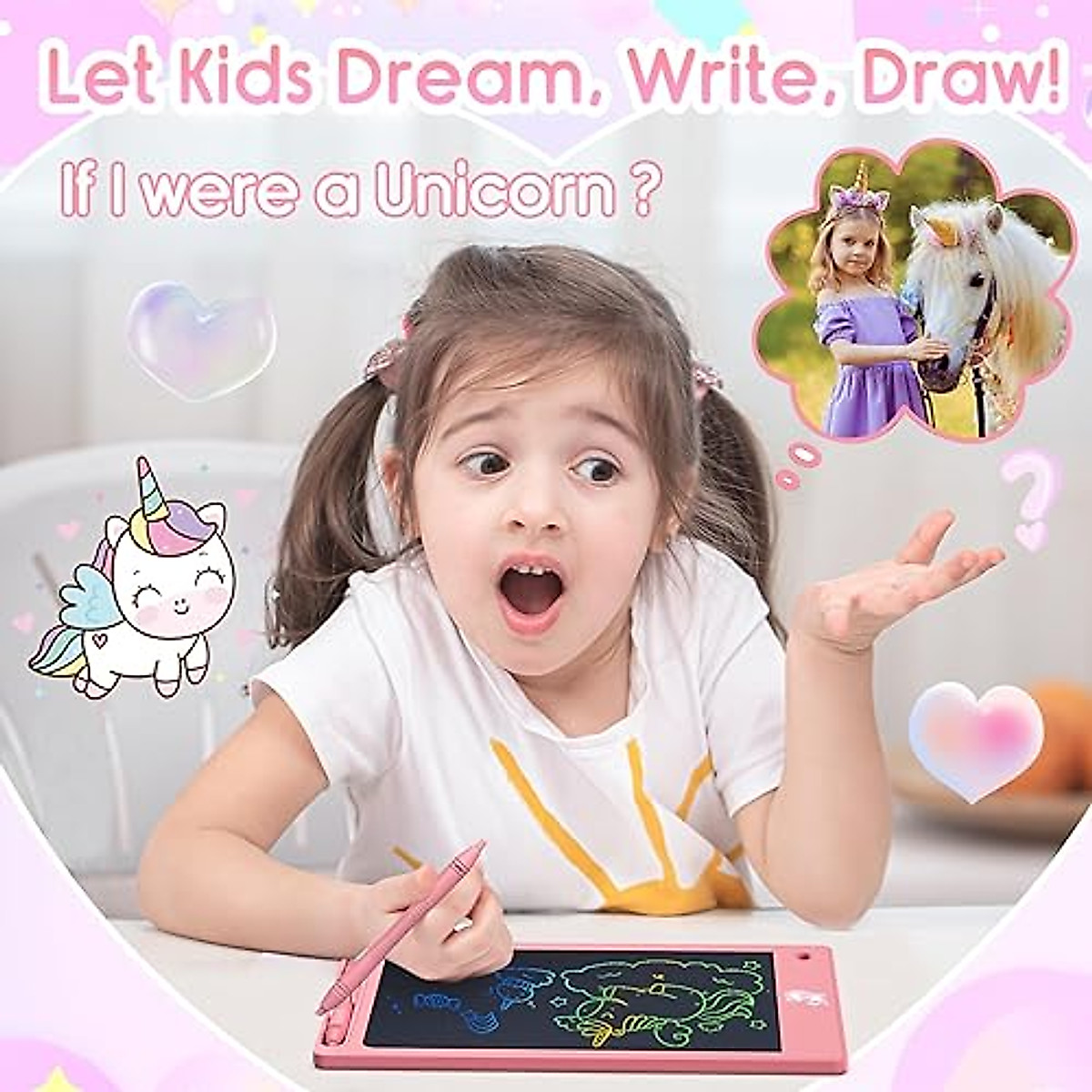 FLUESTON Drawing Tablet Board Kids Toys LCD Doodle Writing Pads for 3 4 5 6 7 7+ Year Old Girls Boys, Toddler Educational Learning Erasable Pad for Birthday 8.8 Inch Green Cute Dinosaur