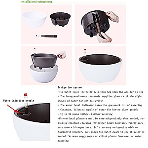 Vencer 11 Inch Plastic Round Self Watering Planter,Water Indicator,Modern Decorative Planter Pot for All House Plants Flowers, Herbs, Vegetables, Tropical,White,VF-048