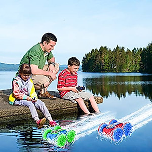 Acekid 2 Pack Amphibious Remote Control Cars for Boys 5-12, 4WD 2.4GHz Waterproof RC Stunt Car for Kids, Rotating 360° Off Road All Terrain RC Vehicle Water Beach Pool Toy
