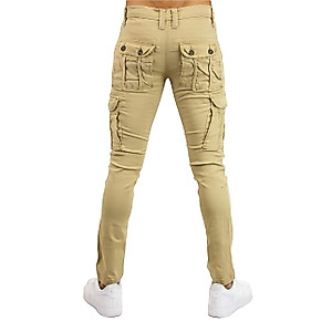 PJ Mark Bleecker and Mercer Men's Utility Cargo Pants - Premium Slim Skinny Stretch 7 Pockets Cargo Pants (41842- Stretch Cargo- Khaki, 44x32)