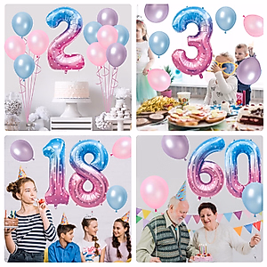 40 Inch Gradient Blue Pink Number 9 Balloon, 9th Birthday Balloons, 11Pcs Pearl Light Purple Pink Blue Latex Balloons 9 Foil Balloon for Kids Girl 9th Birthday Mermaid Party Decorations Anniversary