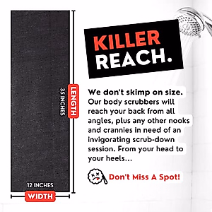 Extra Rough Exfoliating Washcloth - Extreme Body & Back Scrubber for Shower, Extra Long, Hygienic Exfoliator Wash Cloth, Men Or Women, 2 Count Pack, 1 Black & 1 Grey Color, Bye Bye Loofah