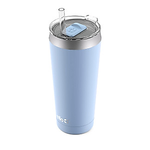 Ello Beacon Vacuum Insulated Stainless Steel Tumbler with Splash Resistant Slider Lid and Optional Straw, BPA Free, Halogen Blue, 24oz