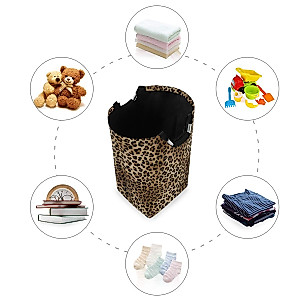 CaTaKu Leopard Brown Collapsible Laundry Baskets, Dirty Clothes Hampers for Laundry, Cheetah Print Large Hamper with Handles, Laundry Room Organization and Storage