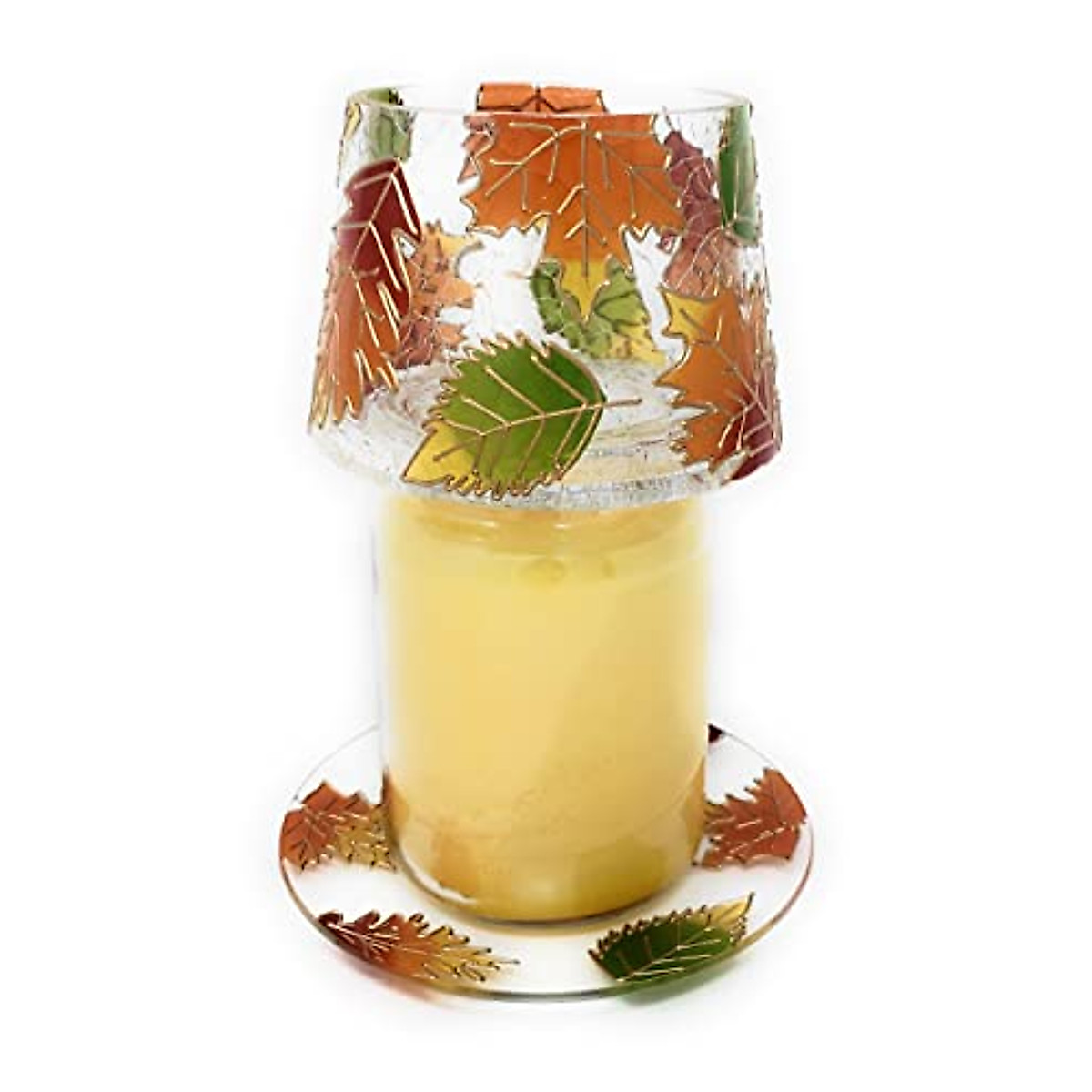 Yankee Candle Fall Leaves Crackle Glass Large Jar Candle Shade/Topper with Candle Tray