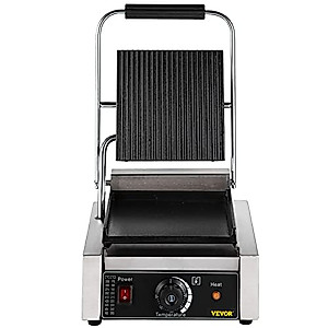 Happybuy Commercial Sandwich Panini Press Grill,110V 1800W Up Grooved and Down Flat Plates Electric Sandwich Maker, Temperature Control 122°F-572°F for Hamburgers Steaks Bacons
