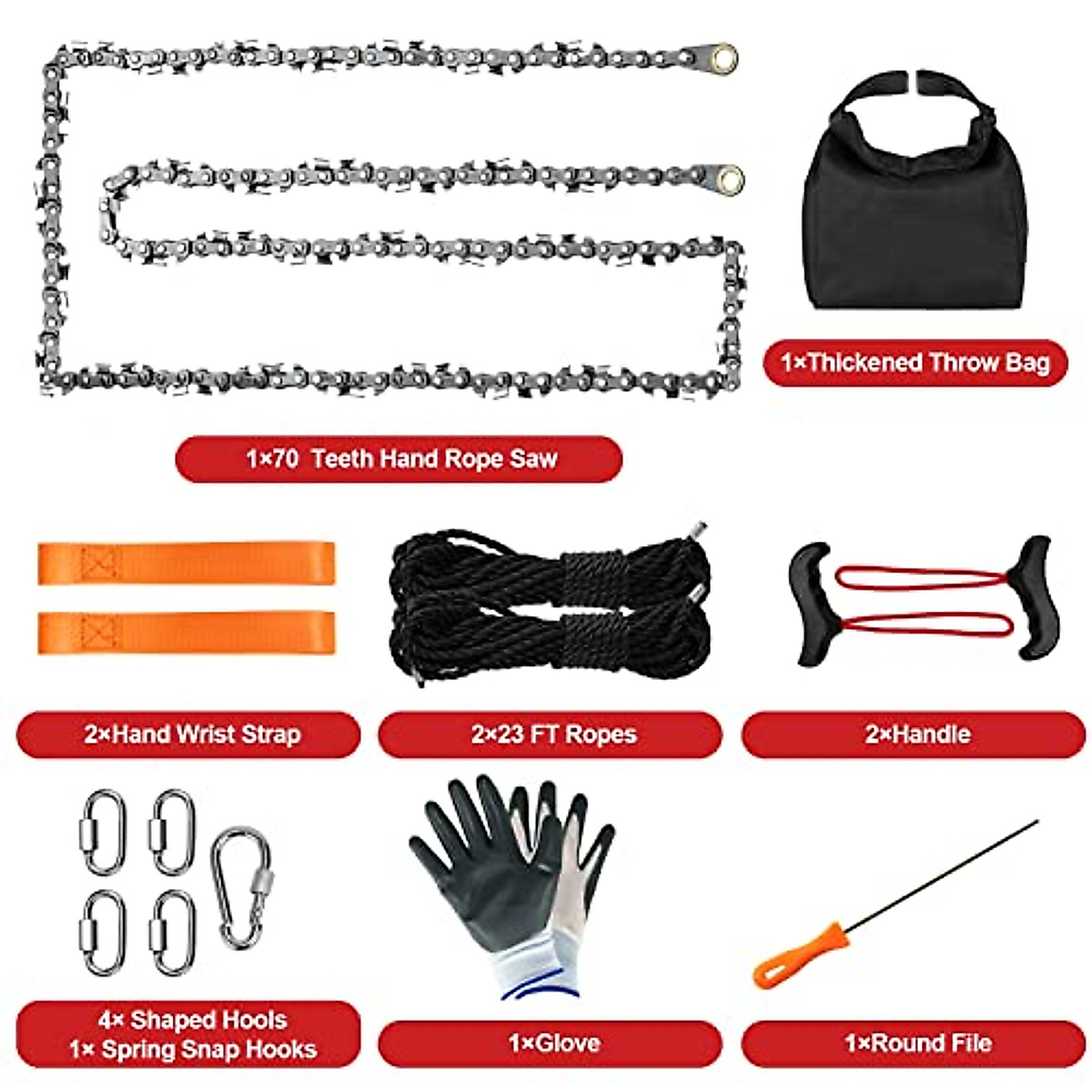 Rope saw PANGZHENG 55 Inch High Reach Tree Limb Hand Rope Saw, 70 Sharp Teeth Blades on Both Sides,Rope saw tree saw high limb Pocket Chainsaw, Tree Limb Saw, Rope Chainsaw