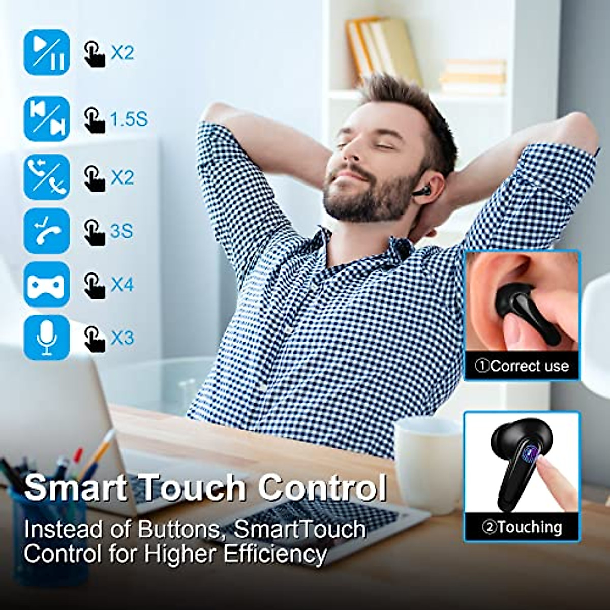 Wireless Earbuds Bluetooth 5.2 Headphone Samsung Fold 4 Flip 3, In-Ear Noise Cancelling Mic Bass Sound Sport Headset for iPhone 14 Pro Max 13 iPad 10 Galaxy S23 S22 Ultra S21 Oneplus 11 10 Pixel 7 Pro