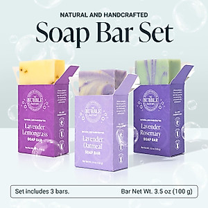 The Bubble Factory Lavender Collection - Handmade in the USA, Palm Oil Free, All Natural Bar Soap, 3 Bar Variety Pack, Lavender Lemongrass, Lavender Oatmeal, Lavender Rosemary