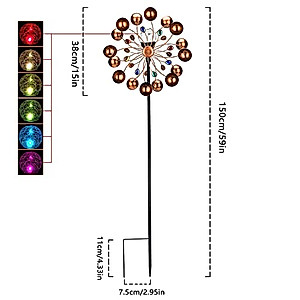 TiuAuiT Wind Spinner Outdoor Metal Multi Color Seasonal LED Lighting Solar Powered Glass Ball with Kinetic Windmill Dual Direction for Patio Lawn Garden