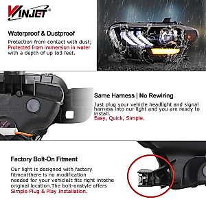 Winjet LED Headlights Assembly Fit For 2016-2019 Toyota Tacoma, Led Headlamp For 2020-2023 Tacoma (SR, SR5, TRD Sport models only), Tacoma Front Lamp w/Led High& Low Beam (Matte Black/Clear Lens)