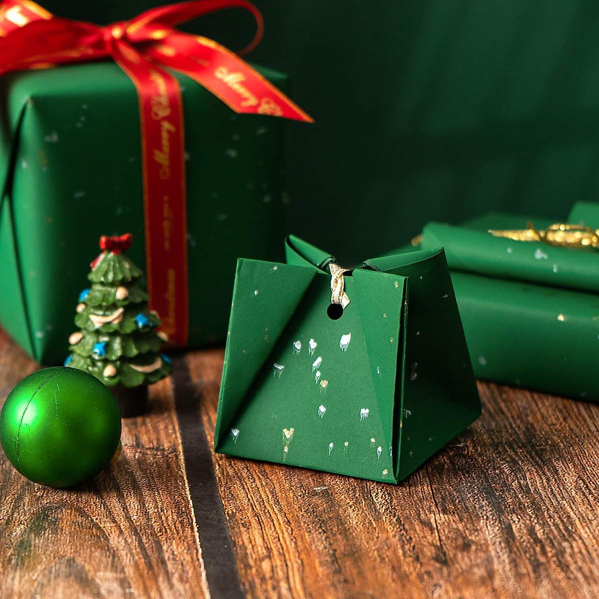 WRAPAHOLIC Wrapping Paper Roll - Mini Roll - 17 Inch X 16.5 Feet - Green Gold Foil Design with Silky Touch Perfect for Birthday, Holiday, Wedding, Baby Shower