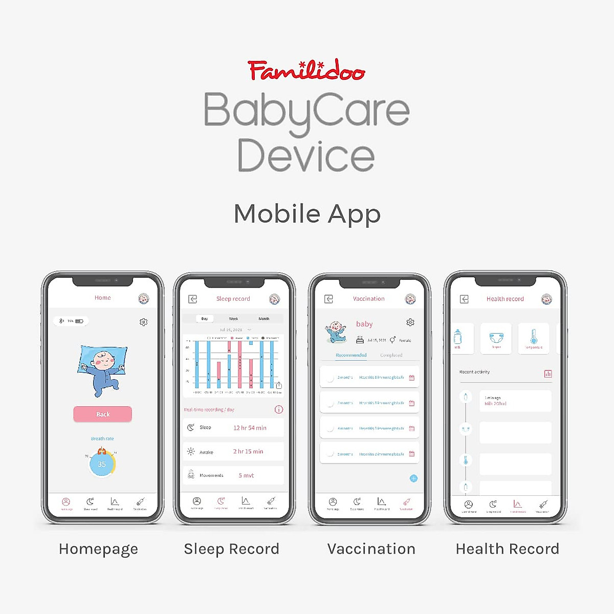 Familidoo Smart Baby Monitor Clip - Monitor Infant Abdominal Movement with Audio Alerts - Rollover Position Alarm - Sleep Record - Light and Easy to Clip on Diaper - Newborn Care Safety Essential