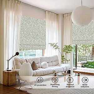 Comodex Cordless Floral Roman Shades, Green Leaf Customized Window Shades,Light Filtering Premium Blackout Roman Blinds, Washable Fabric Roman Shades for Windows, French Doors, Doors, Kitchen Windows