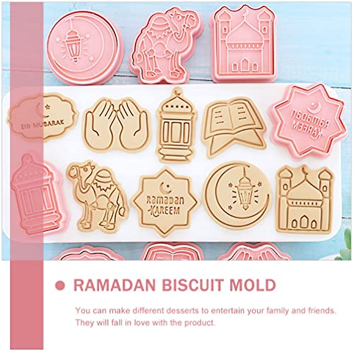 Wedding Cake Cookies Eid Mubarak Ramadan Cookie Molds: 8Pcs Cookie Cutters Islamic Muslim Biscuit Fondant Cake Chocolate Candy Silicone Ramadan Decorations