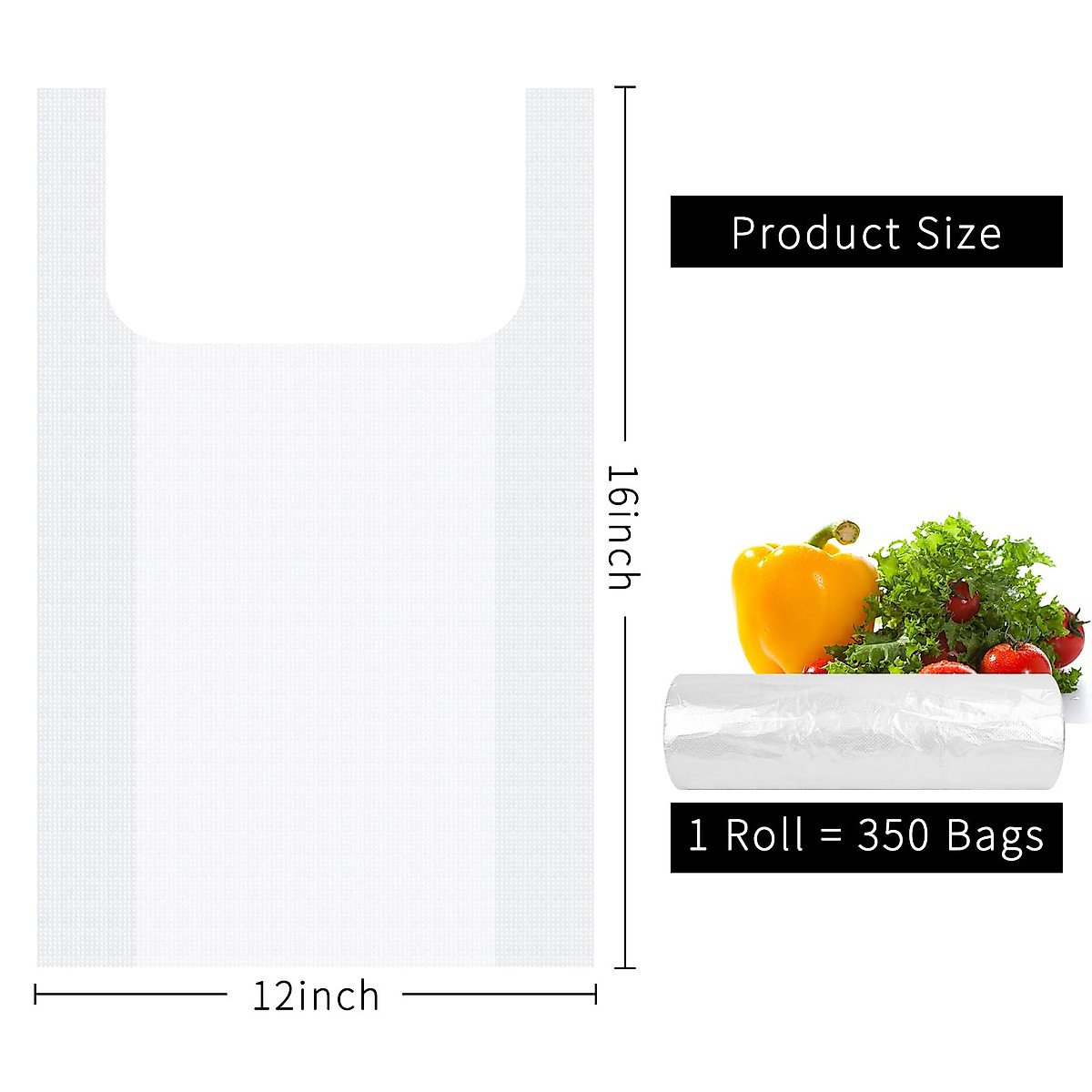 Muranana 12" x 16" Food Storage Bags Plastic Produce Bag, Grocery Clear Bag for Fruits, Vegetable, Bread, Plastic Bags, Food Storage Clear Bags, 350 Bags (1 Roll)