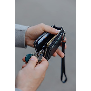 WOLFselection Genuine Leather Wallet with Wrist Lanyard for Men Women - Key and Credit Card Holder Wallets - Zip Wallet for Cash Notes ID Driver's License