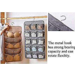 Dual Sided Hanging Underwear Sock Bra Stocking Organizer with 5+15 Mesh Pockets, 3D Pockets Design Durable Space Saver Bag Wall Shelf Wardrobe Storage Bags Holders (Grey)