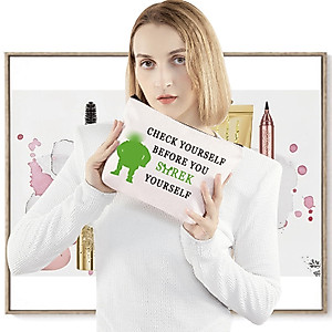 LEVLO Monster Movie Cosmetic Bag Green Monster Fans Gift Check Yourself Before You Monster Yourself Makeup Zipper Pouch Bag (Check Yourself)