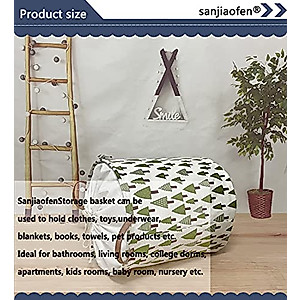 Sanjiaofen Nursery Laundry Basket Canvas Fabric Baby Boy Storage Bins,Collapsible Woodland Hamper,Waterproof Storage Baskets with Leather Handle,Forest Nursery Decor,Toy Organizer (Tree)