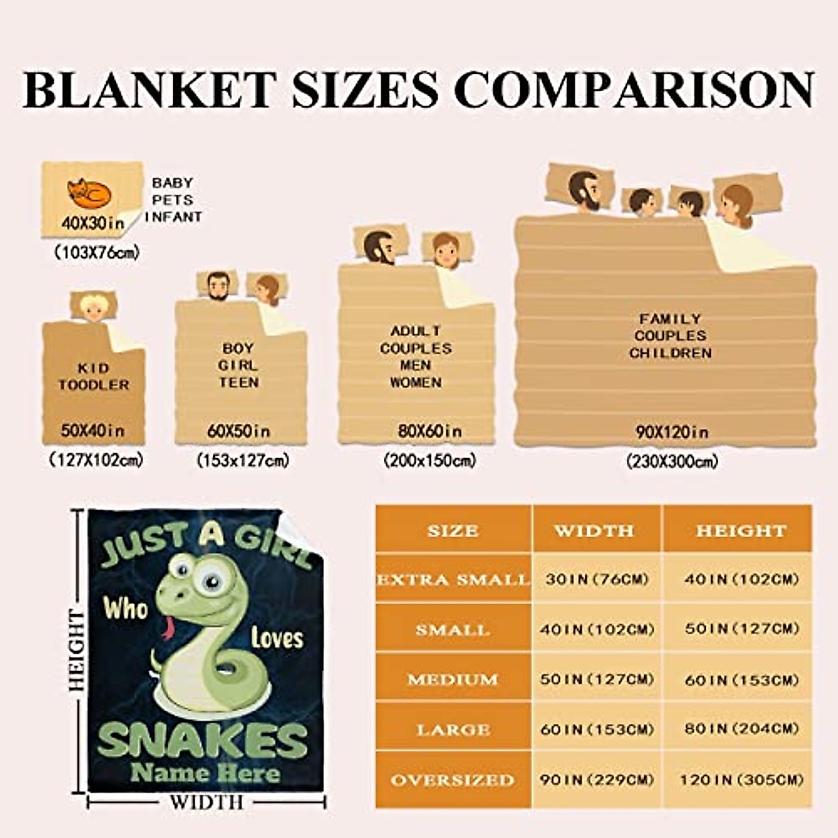 Abheda Snakes Custom Blanket for Girl Women Just A Girl Who Loves Snakes Blanket Personalize NameSuper Blanket Soft Throw Warm Gift for Snakes Lover Birthday Graduate Blankets 60"X50" for Teen