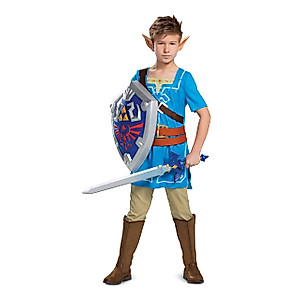 Link Costume for Kids, Official Zelda Breath of The Wild Costume, Classic Child Size Medium (7-8) Multicolored