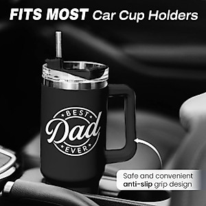 SANDJEST Best Dad Ever Tumbler with Handle - 40oz Stainless Steel Insulated - Dad Gifts for Daughter & Son - Coffee Tumbler for Father's Day, Birthday, Christmas - Cup Gift Set with Lid & Straw