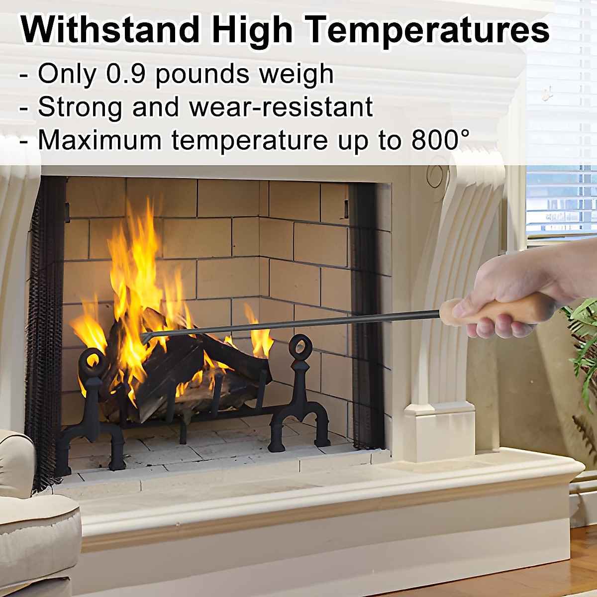 Fireplace Tools Fire Pit Accessories - 25" Fireplace Tongs and 32" Poker Set - Stove Accessories Fire Tongs Solid Poker Stick Tools - Log Grabber Heavy Duty Rust Resistant for Indoor and Outdoor use